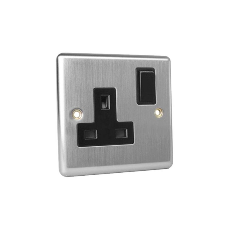 WALL SOCKET 13A WITH 1 GANG SWITCH SILVER AND BLACK - Mr.Bricolage Cyprus