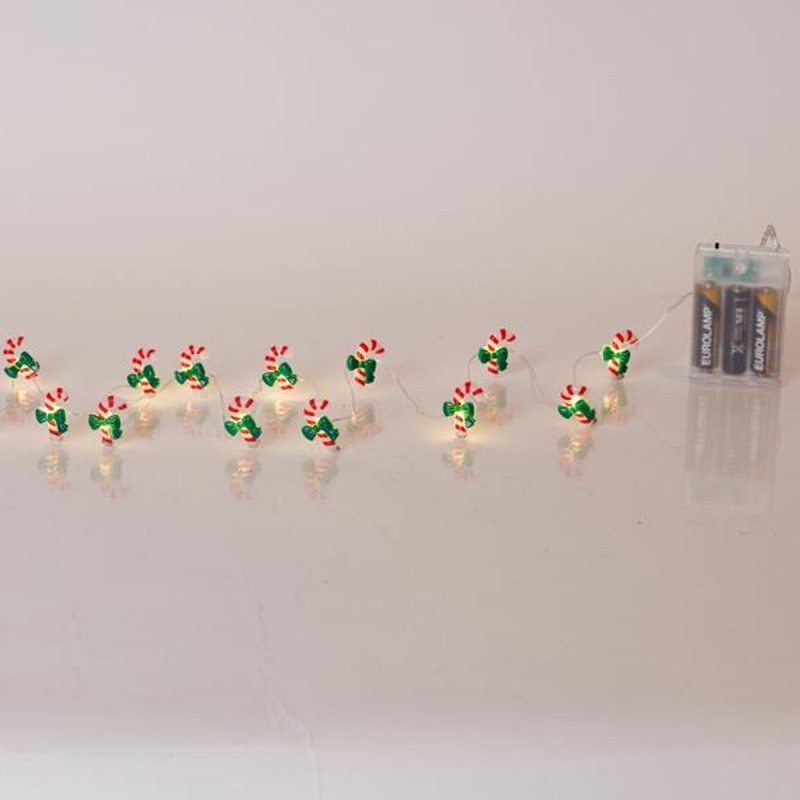 20 MINI LED CHRISTMAS LIGHTS, CANDY WITH GREEN BOW, 3XAA BATTERY, TIMER ...